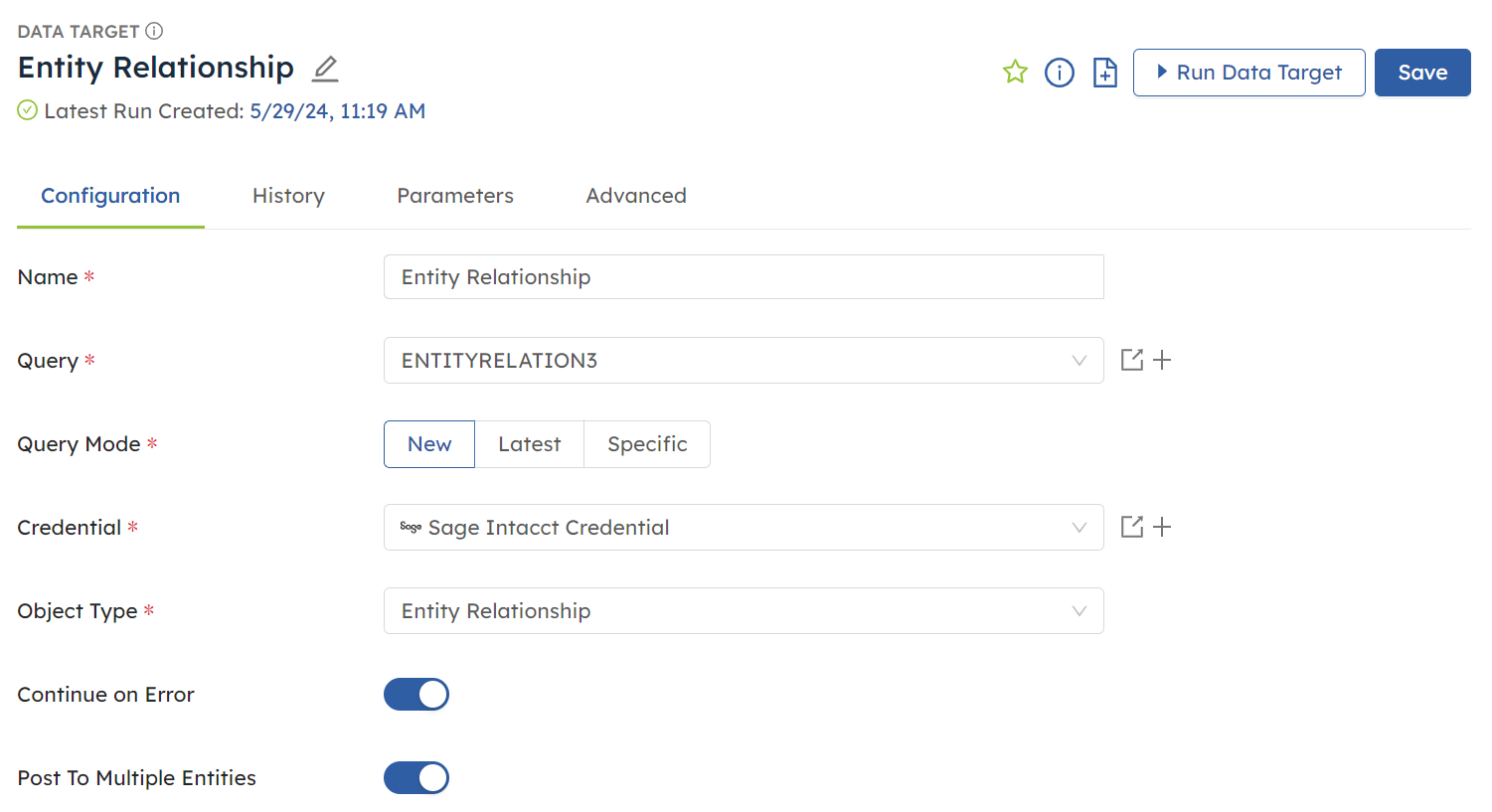 Sage Intacct Data Targets
